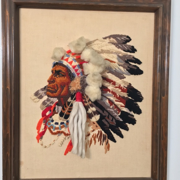 Art | Native American Indian Chief Crewel Handmade Needles Knitted ...
